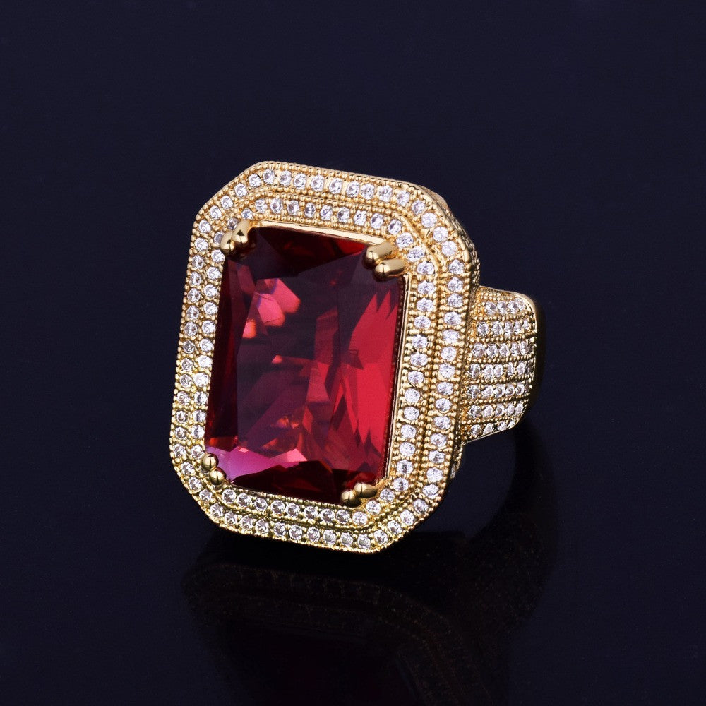 Red Ruby Gold | VVS Diamond CZ Iced Blinged Out Gemstone Hip Hop Rings | Bling Jewelz