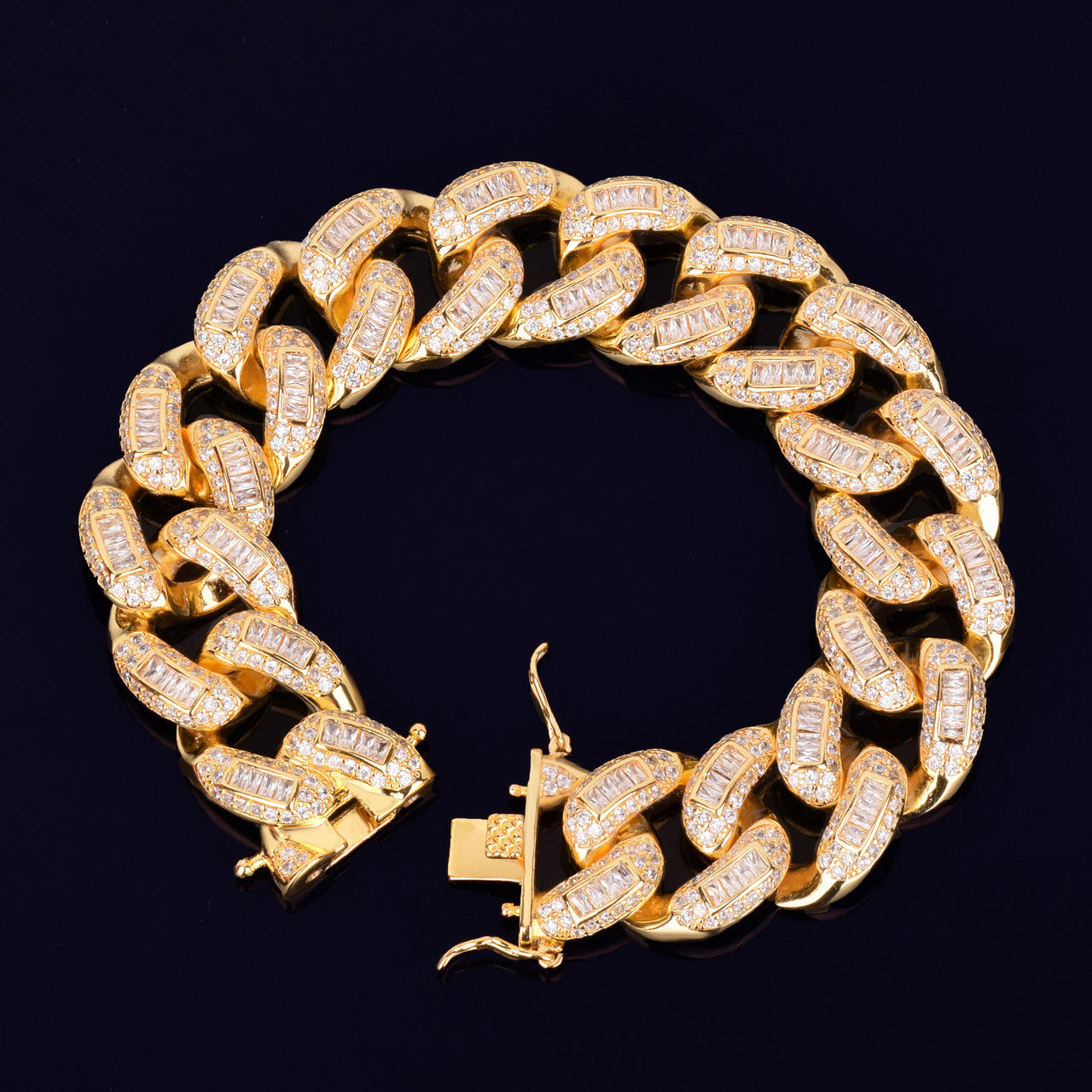22mm Baguette AAA Flooded Ice Miami Cuban Link Hip Hop Street Rock Bra ...