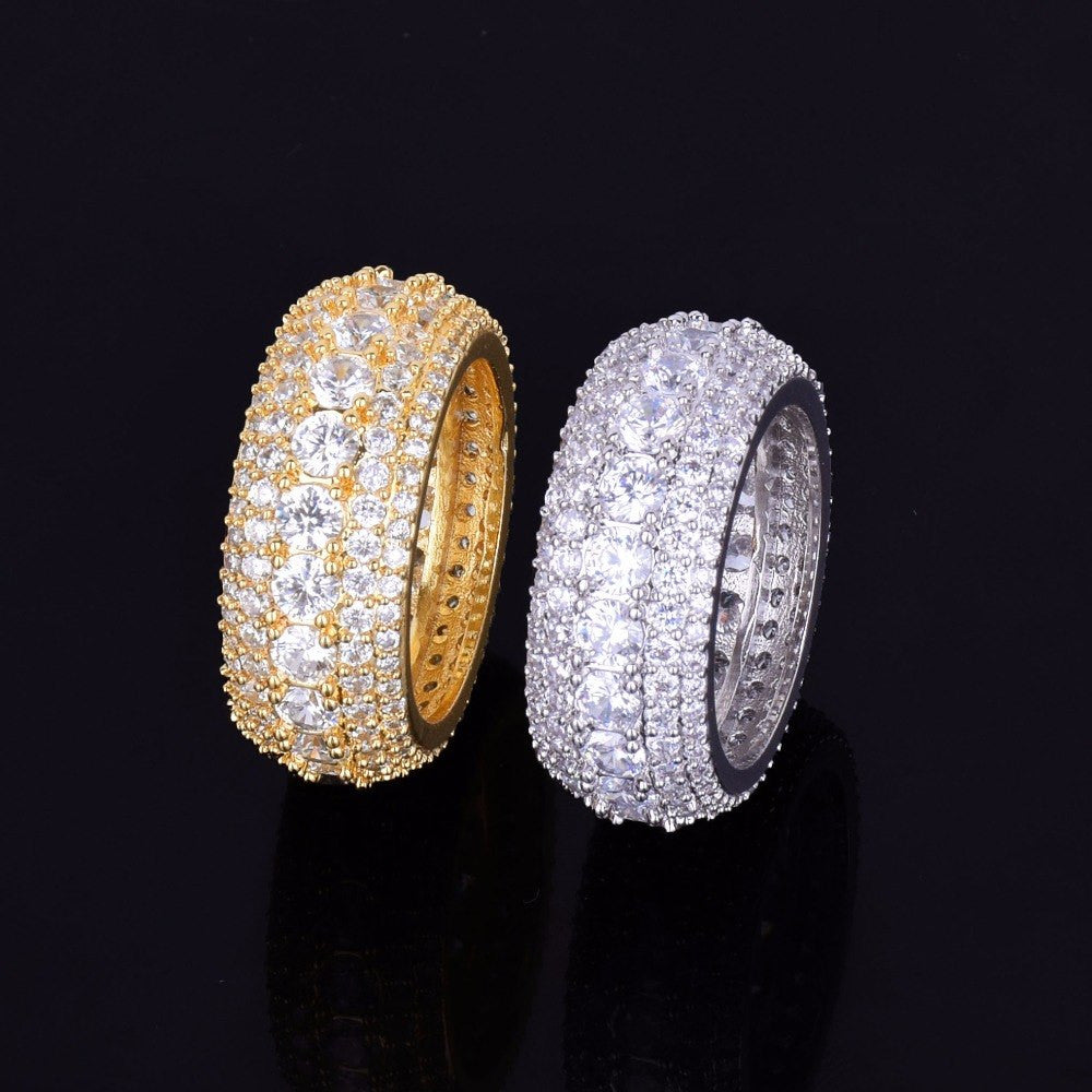 Rows Of Ice | 5 Row Micro Pave AAA Mens 18K Gold Silver Flooded Ice Ri ...