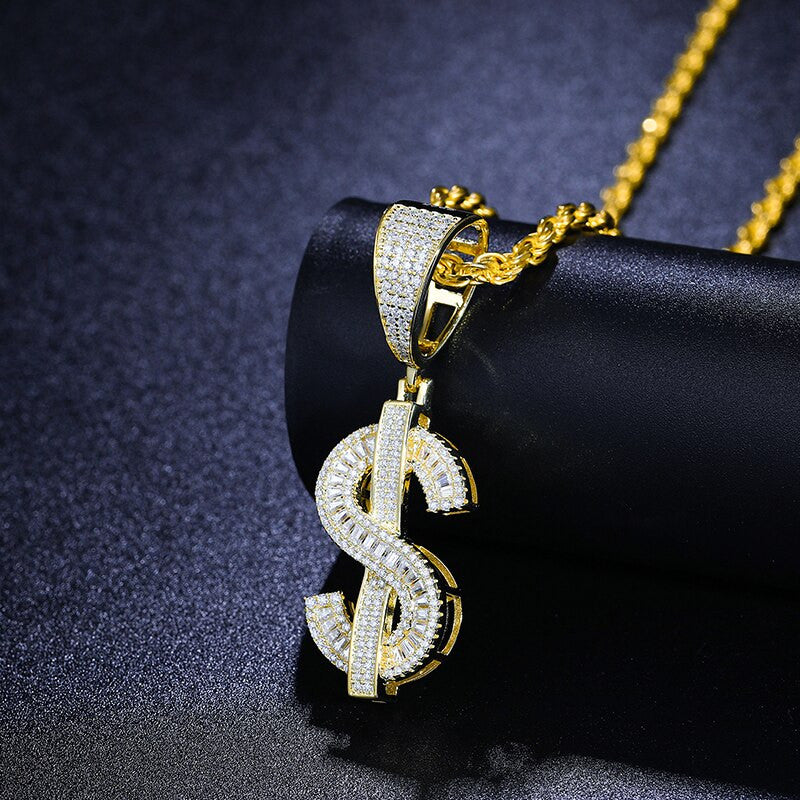 Genuine VVS Iced Blinged Out Baguette Dollar Sign Solid 925 Silver Pen ...