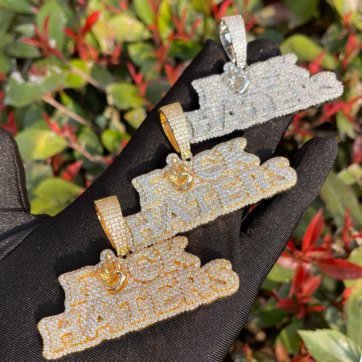 Iced Blinged Out Middle Finger To The Haters Hip Hop Chain Pendant Gol ...
