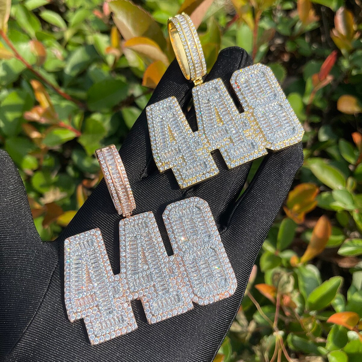 Mens Iced Bling Out Baguette 448 Number 24k Gold Plated Hip Hop Pendan ...