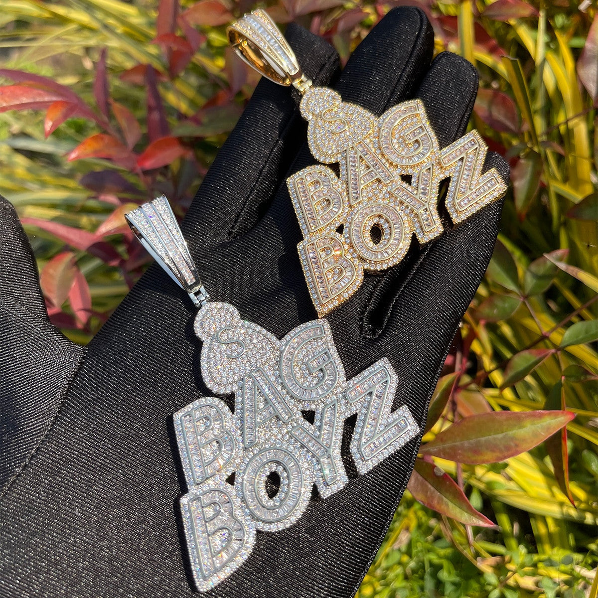 Bag Boyz | Iced Blinged Out Round Baguette Stone Hip Hop Chain Pendant ...