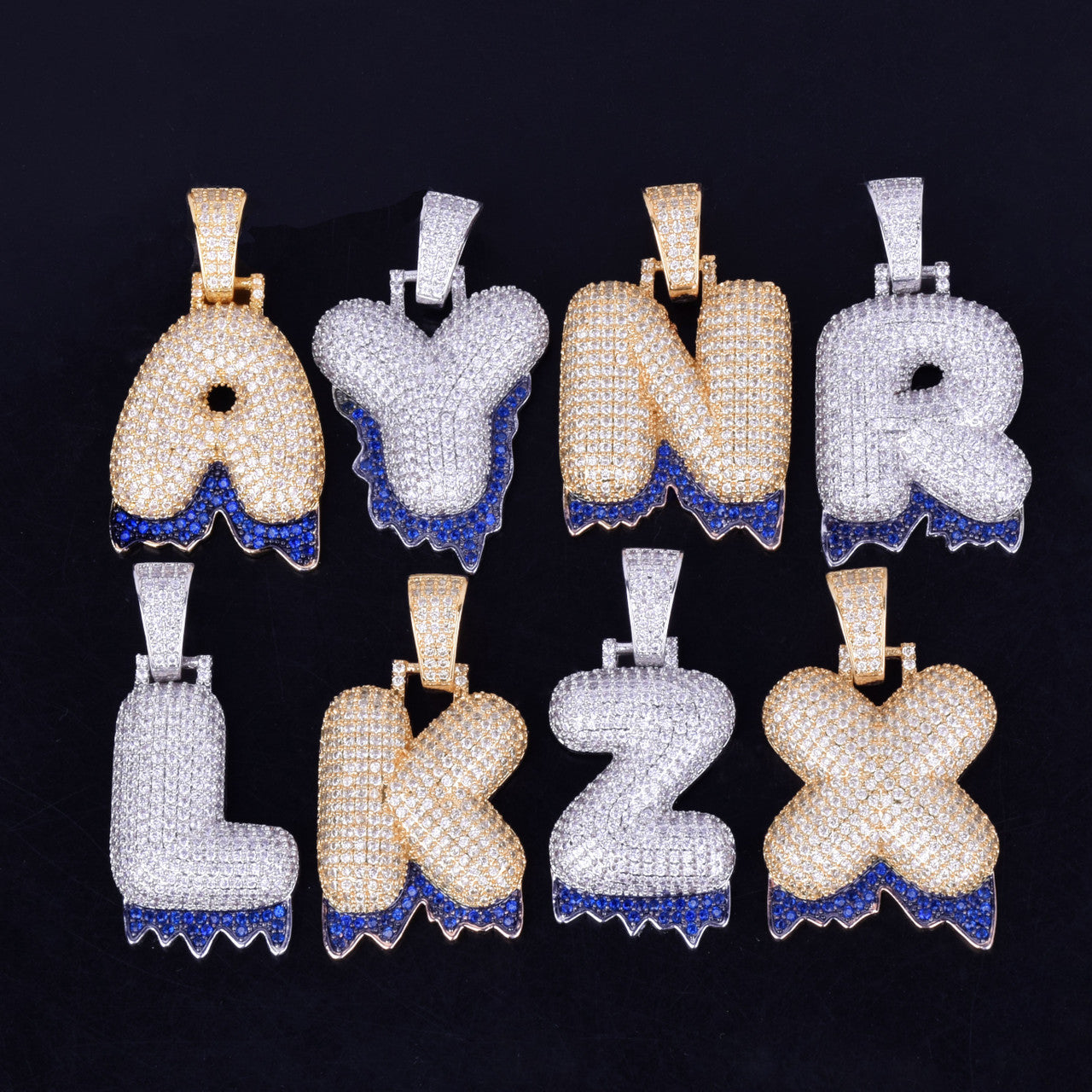 Blue Drip II | Micro Pave Hip Hop Drip Drop Graffiti Letters Initial P ...