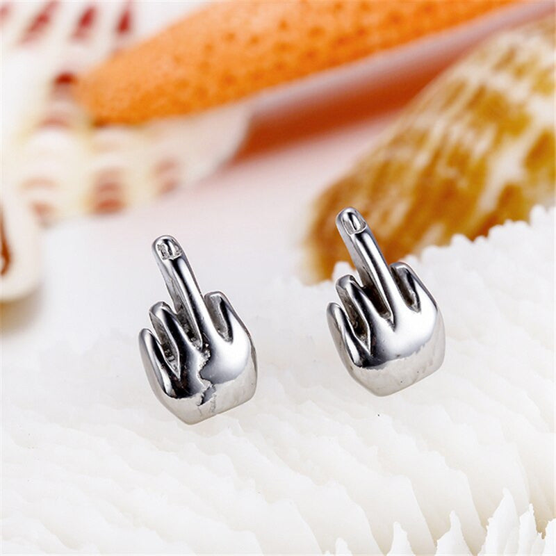 High Fashion No Tarnish Stainless Steel Middle Finger Street Wear Earr ...