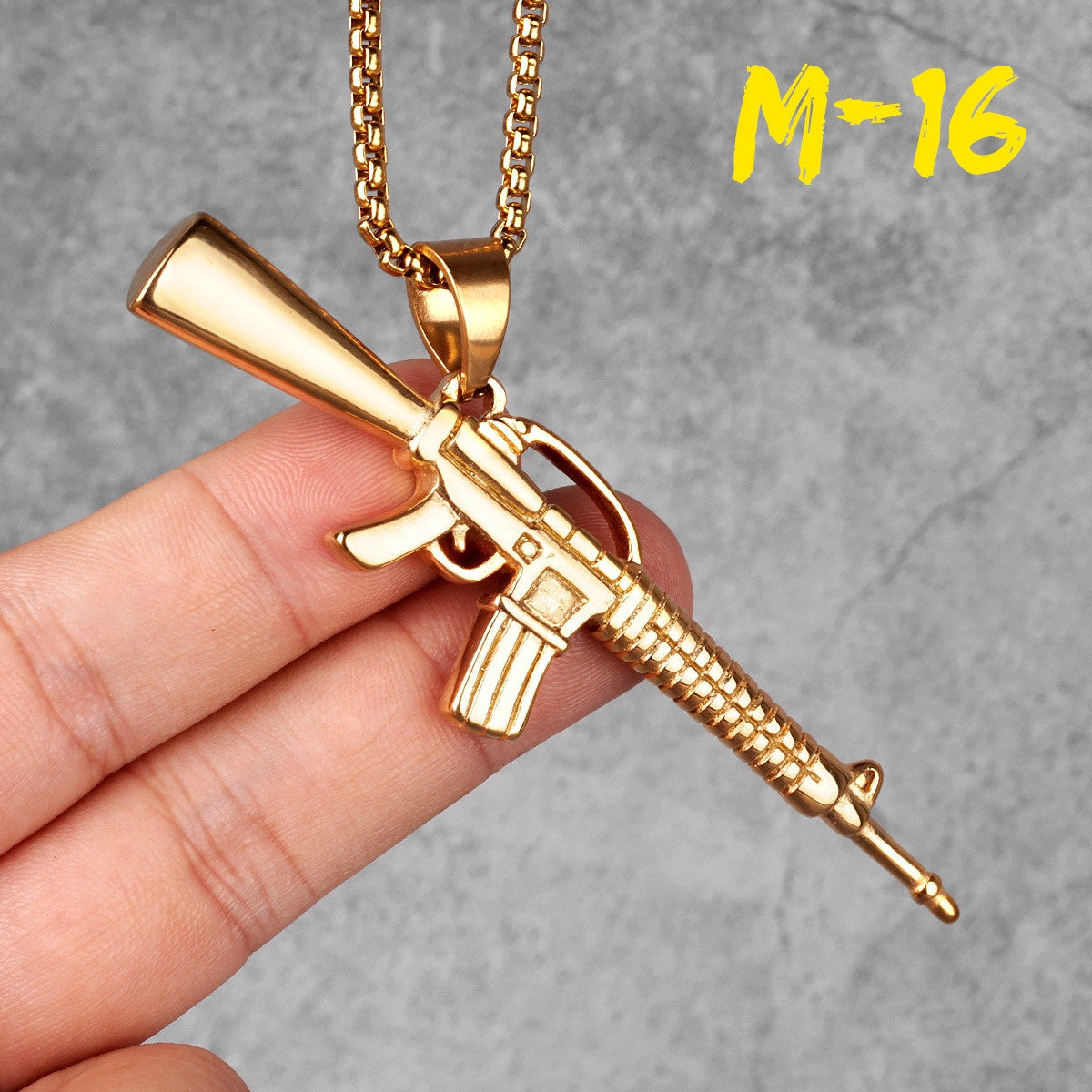 14k Gold Silver Over No Fade Stainless Steel M16 Gun Hip Hop Pendant C ...
