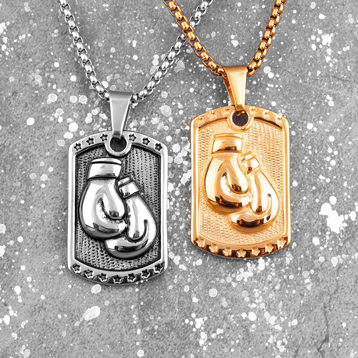 Mens 14k Gold Silver No Fade Stainless Steel Golden Glove Boxing Penda ...