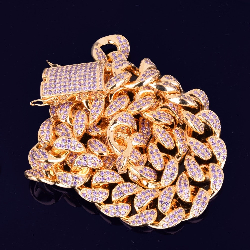 Purple Reign | 20mm Purple VVS Diamond CZ Prong Miami Cuban Link Chain ...