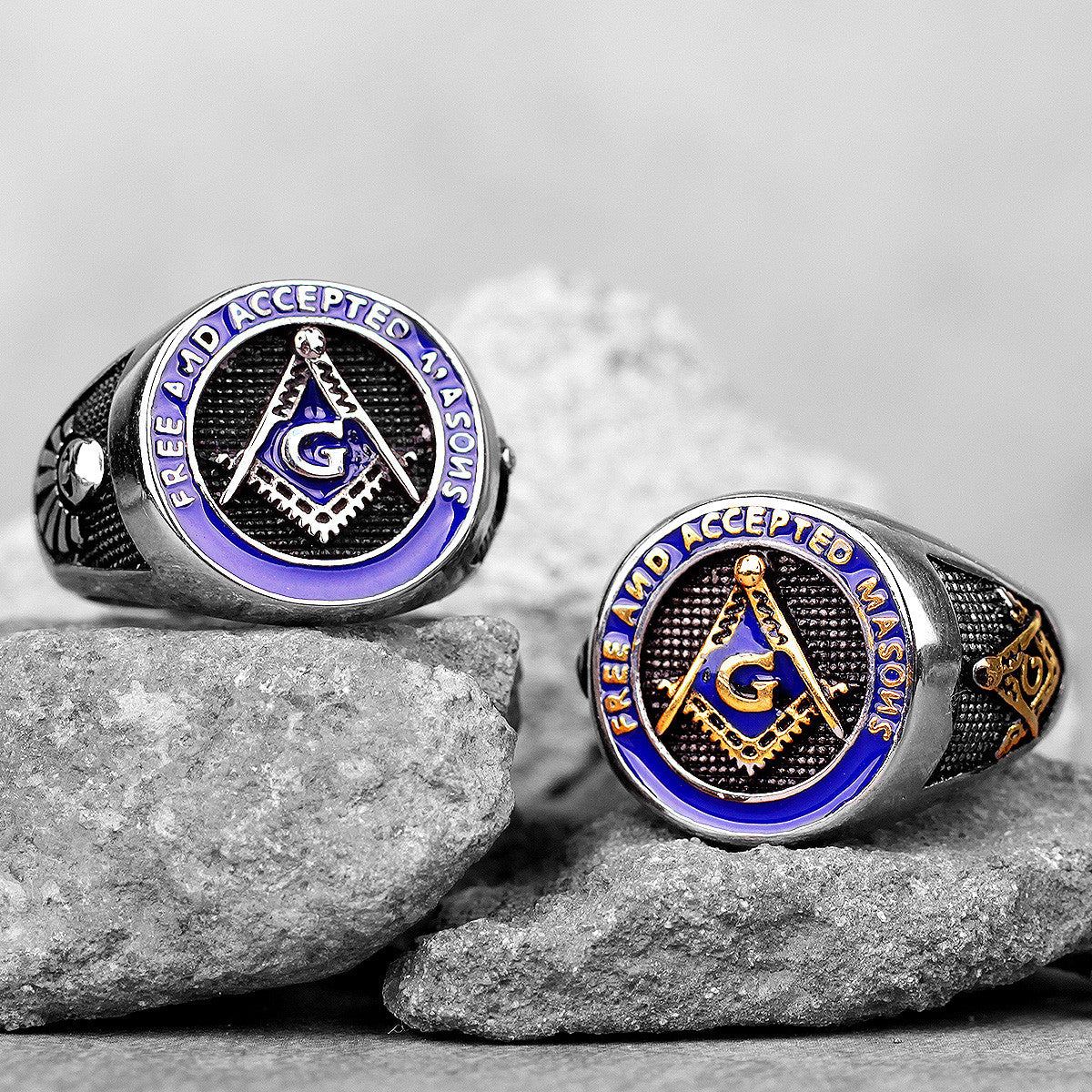 Mens Stainless Steel Compass Square Free Masonry Rings | Bling Jewelz