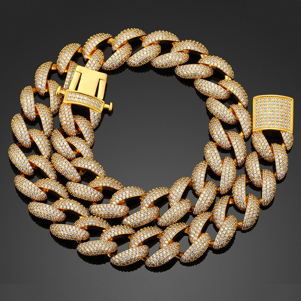 Mens Full Iced 3A Simulate Diamond Miami Cuban link Blinged Out Chain ...