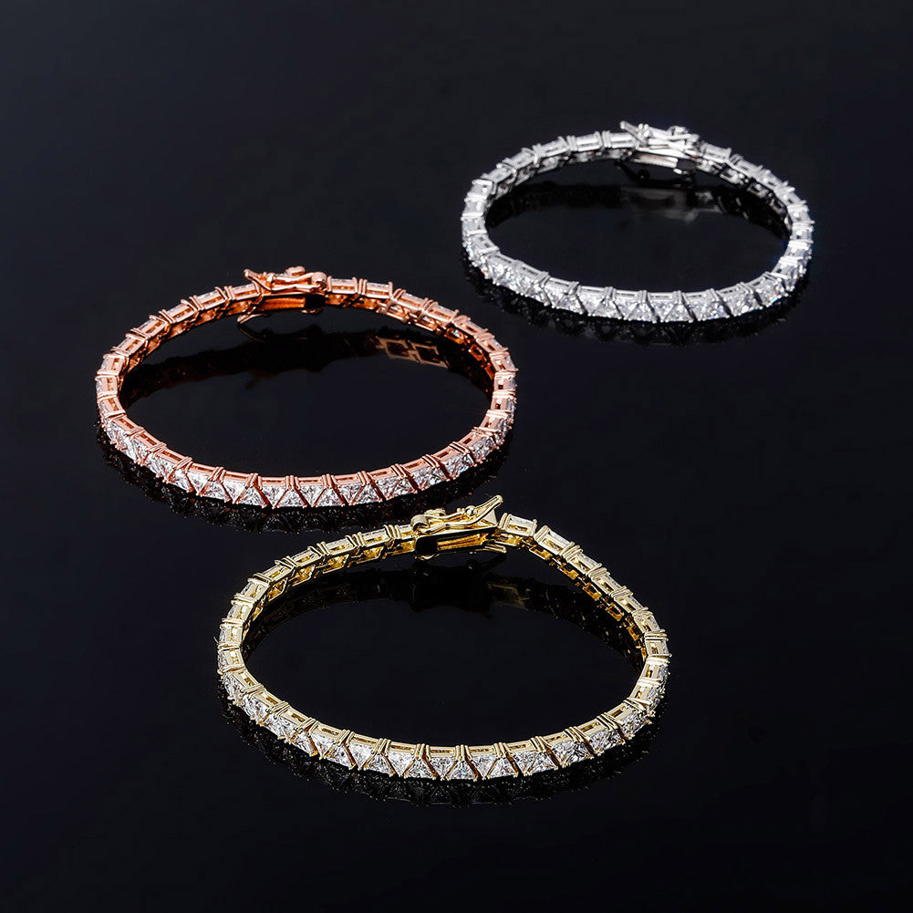 Trillion Cut | 5mm VVS Diamond CZ Iced Blinged Out Tennis Chain Bracel ...