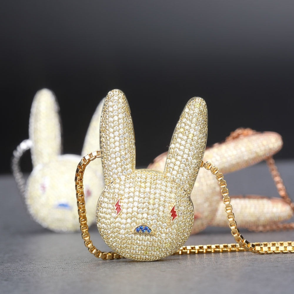 Miami Bad Bunny AAA Micro Pave Hip Hop 14k Gold Silver Rose Gold Penda ...