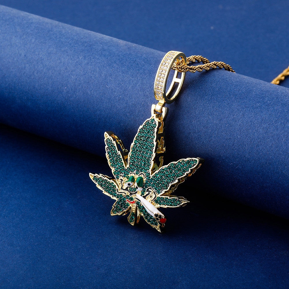 Flooded Ice Green Smoking Leaf Hip Hop Weed Pendant Bling Chain Neckla ...