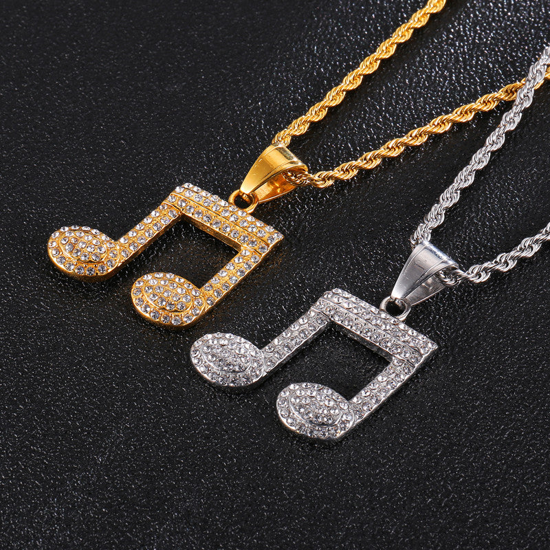 Iced Out Music Note Lab Diamond Stainless Steel Pendant Chain Necklace ...
