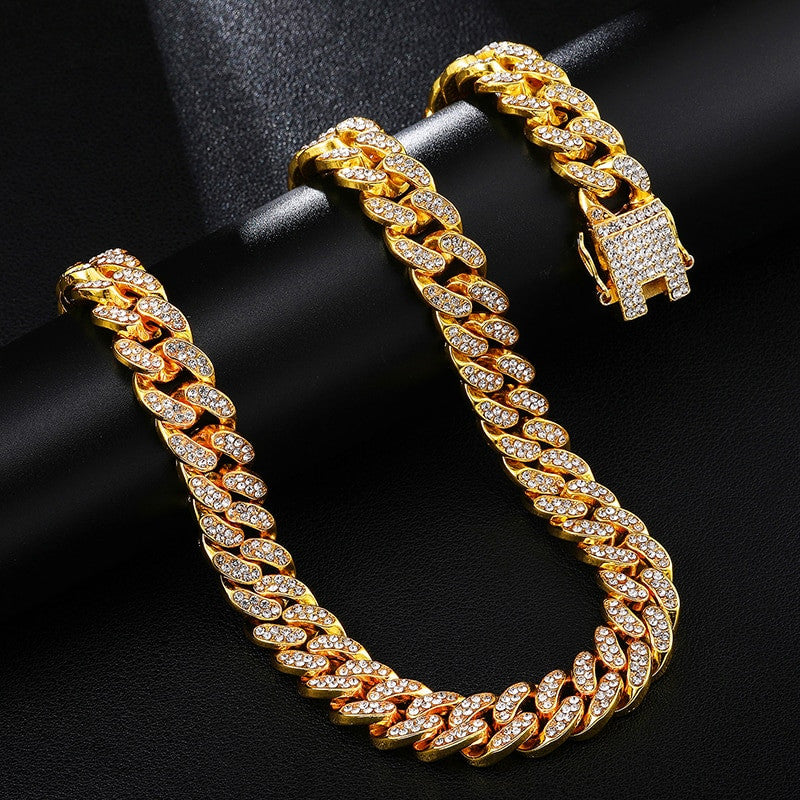 14k Gold 925 Silver 13MM Bling Bling Miami Curb Cuban Link Chain Neckl ...
