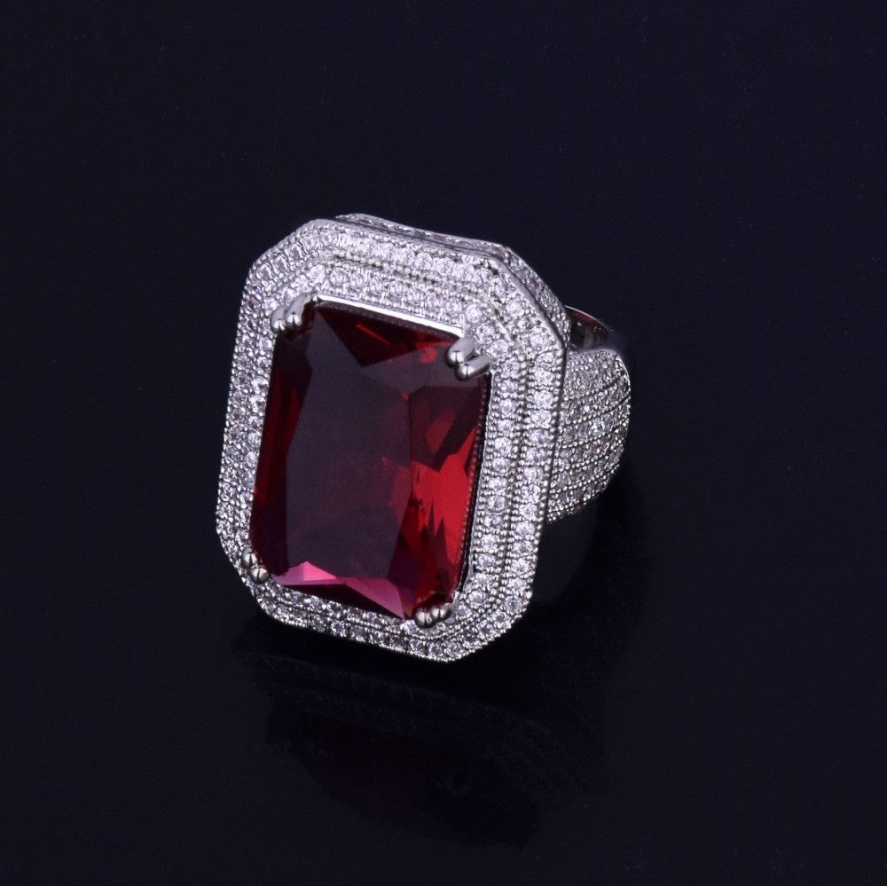 Ruby Red Silver | Iced Blinged Out VVS Diamond CZ 4 Prong Set Gemstone ...