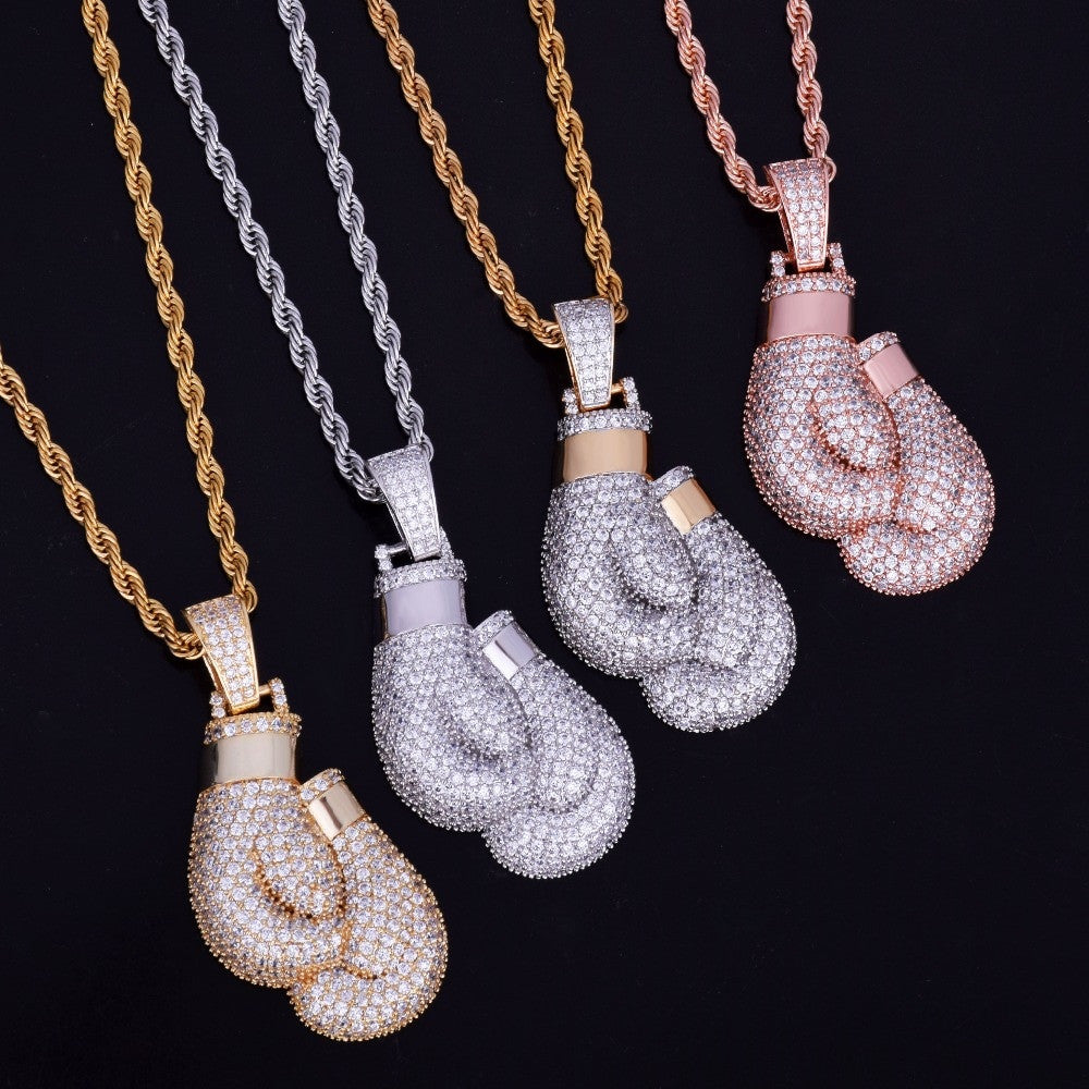Golden Knockout | Rose Silver Gold Boxing Gloves Iced Pendant | Bling ...