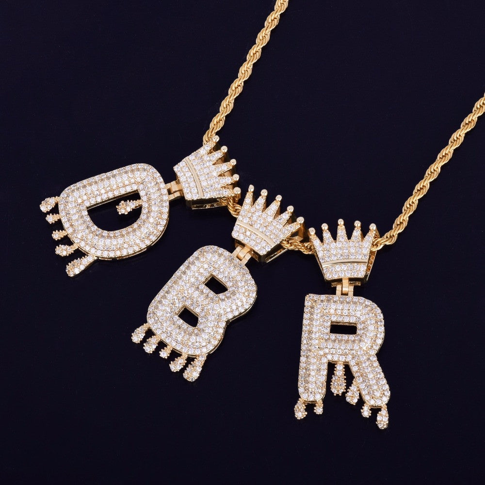 Kings Drip II | VVS Diamond CZ Custom Crown Bail Drip Drop Initial Let ...