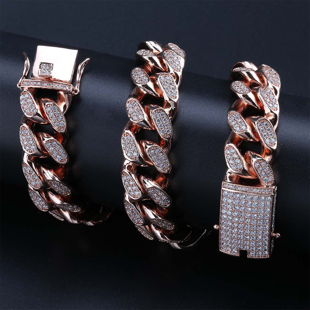 Custom Men's 20mm Heavy Link Flooded Ice Rose Gold Miami Cuban Link Ch ...