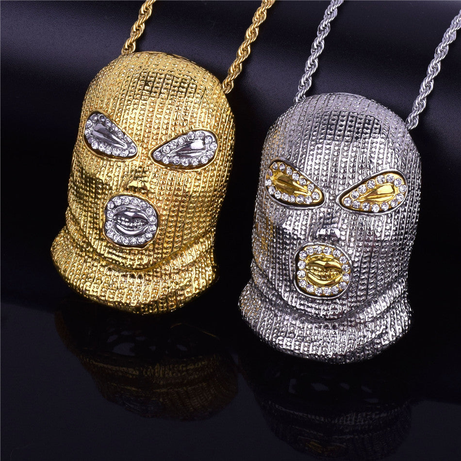 Micro Pave 14k Gold Silver Masked Goon Pendant Chain Necklace | Bling ...