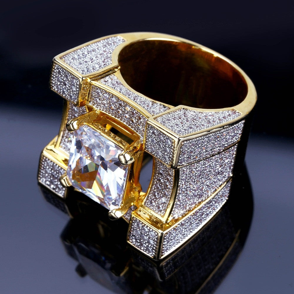 Iced Luxury Baller Centerstone Hip Hop 14k Gold Flooded Ice Ring ...