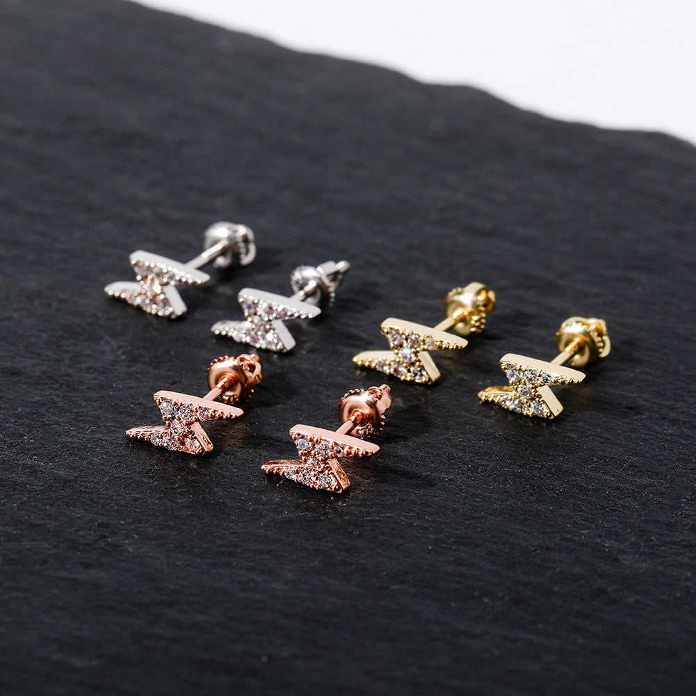 925 Solid Sterling Silver Rose Gold Lightning Bolt AAA Prong Set Stone ...