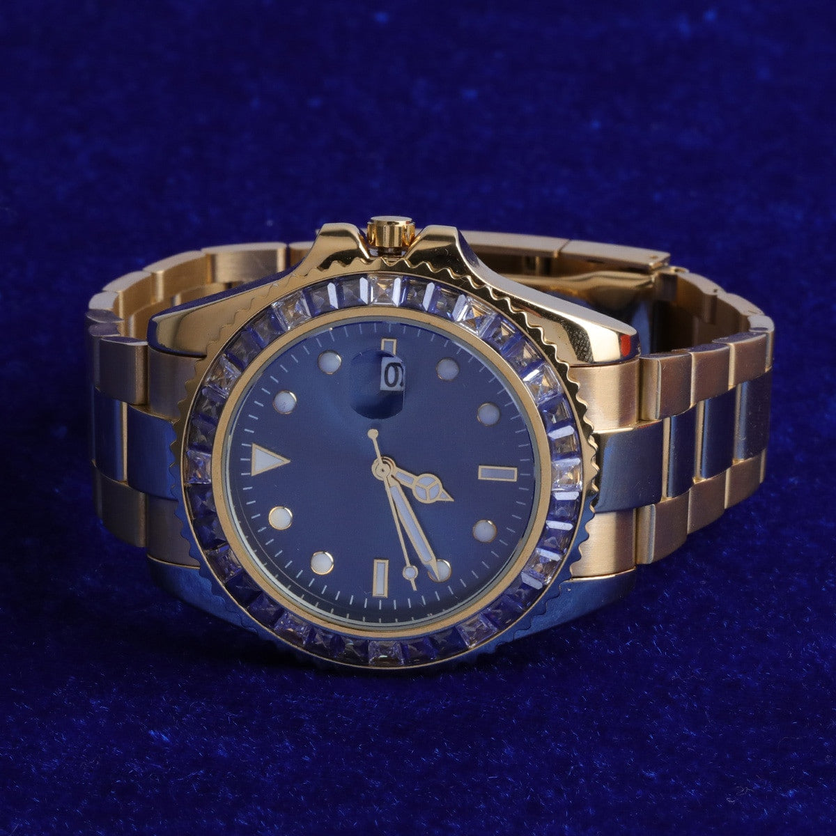 Men’s Flooded Ice Bezel Presidential Hip Hop Stainless Steel Bling Wri ...