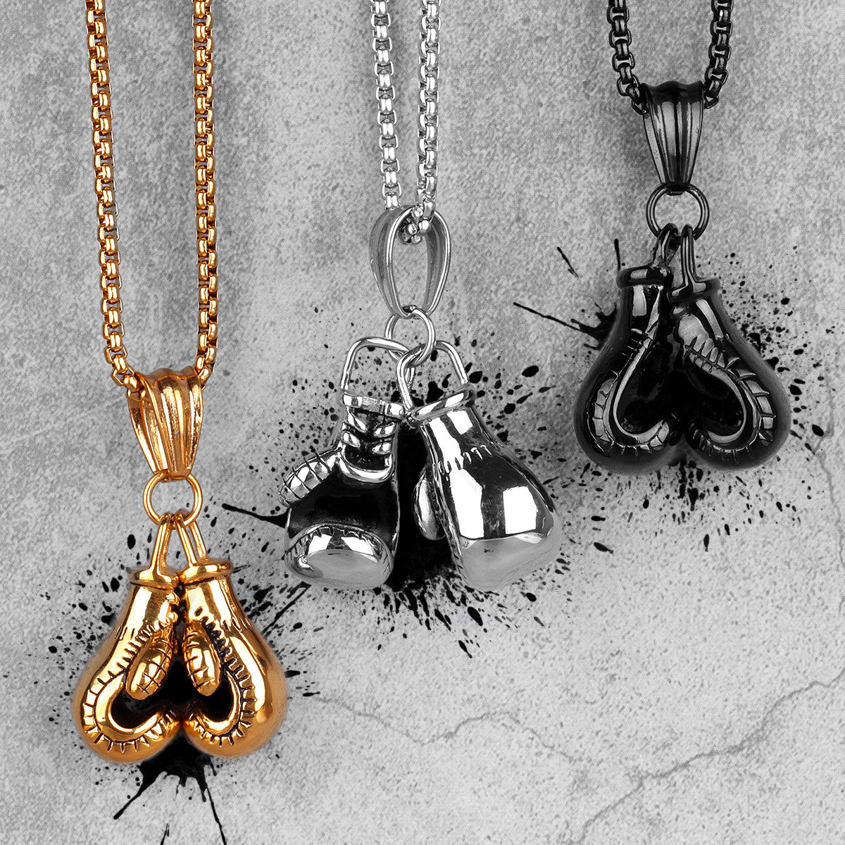 Mens Street Wear No Fade 316L Black Silver 14k Gold Boxing Gloves Pend ...
