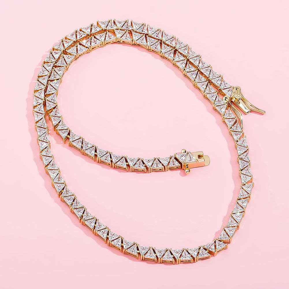 Trillion Cut | 5mm VVS Diamond CZ Iced Blinged Out Tennis Chain Neckla ...