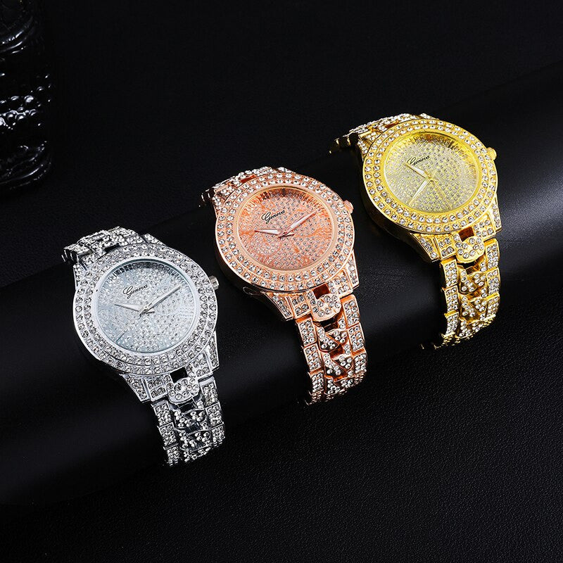 Hip Hop Luxury Mens Cuban Link Band 14k Rose Gold Silver Wrist Watches ...