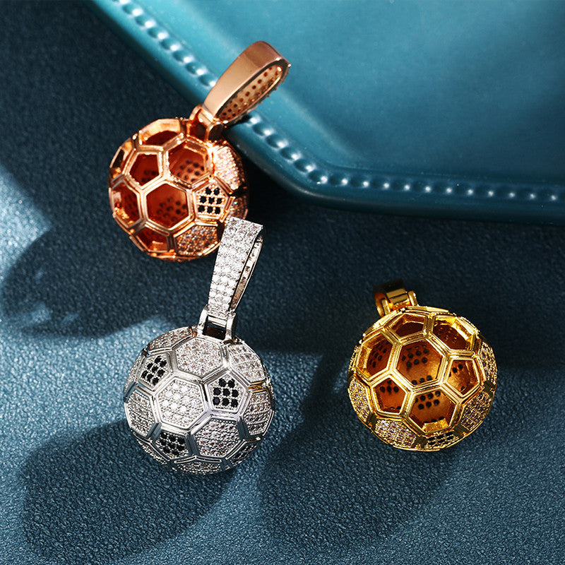 Flooded Ice Rose Silver Gold Soccer Football Hip Hop Iced Pendant Chai ...