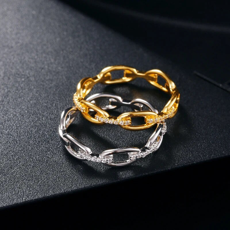 Ladies 925 Solid Sterling Silver Iced Blinged Out Chain Link Rings ...