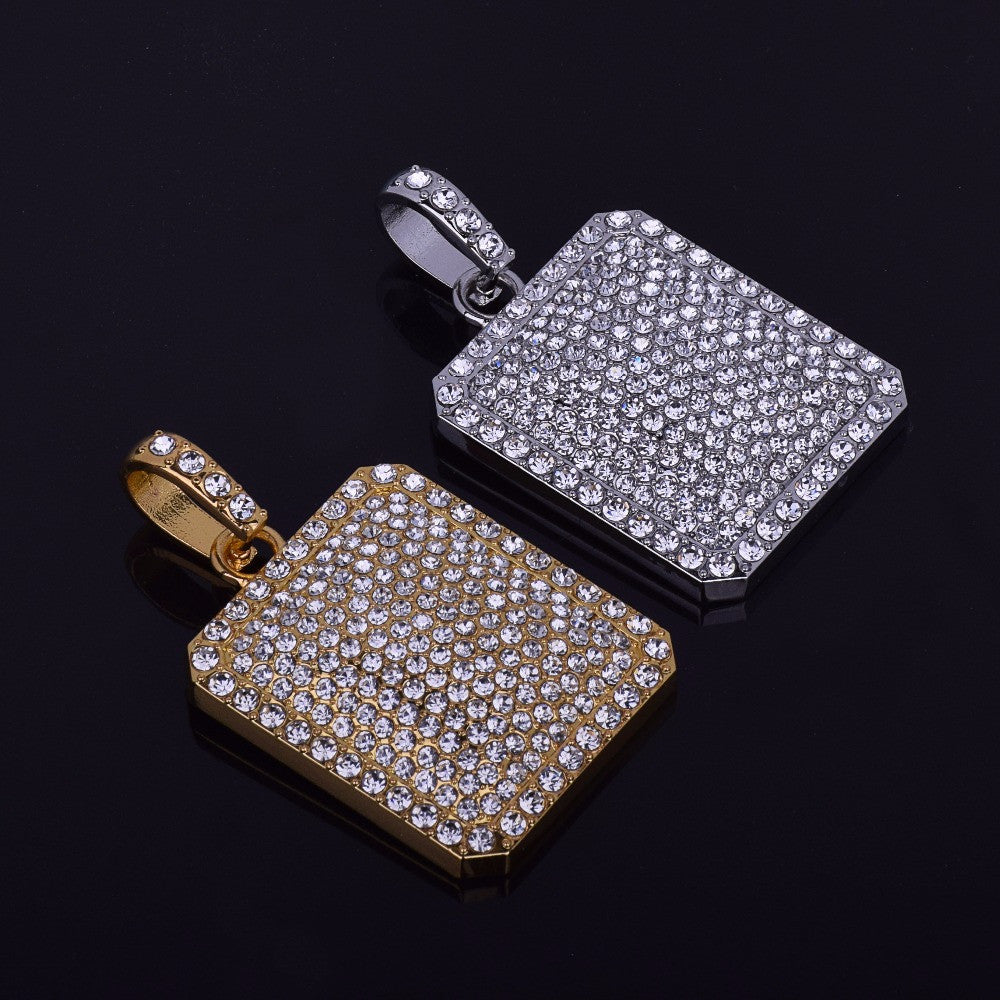 Flooded Ice 14k Gold .925 Silver Square Dog Tag Hip Hop Chain Pendant ...