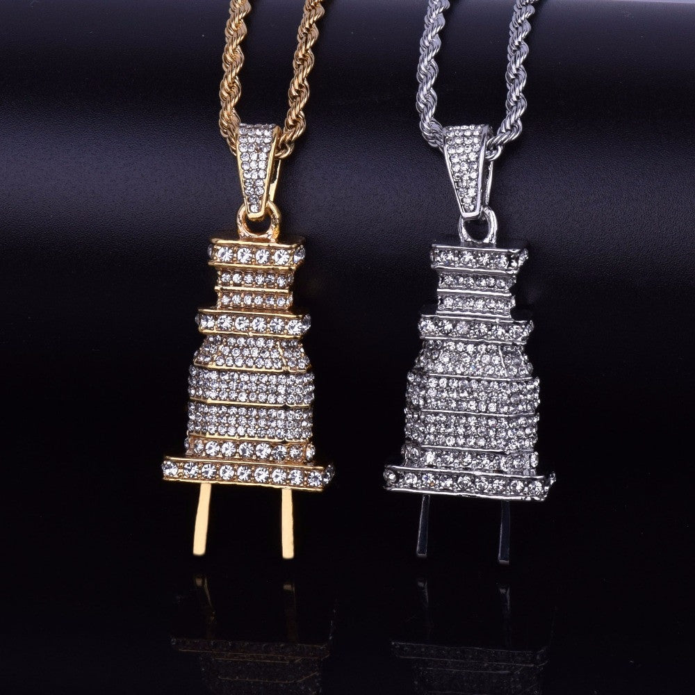 .925 Silver 18k Gold Men's AAA True Micro Pave Flooded Ice Power Plug ...