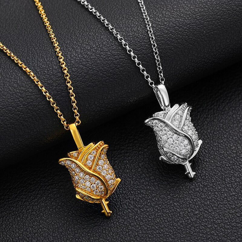 Ladies Genuine VVS Diamond Solid Sterling Silver Rose Beauty Chain Nec ...