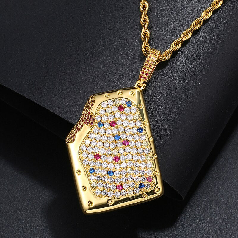 18k Gold 925 Silver Pop Tart Iced Blinged Out Pendant Hip Hop Chain Ne ...
