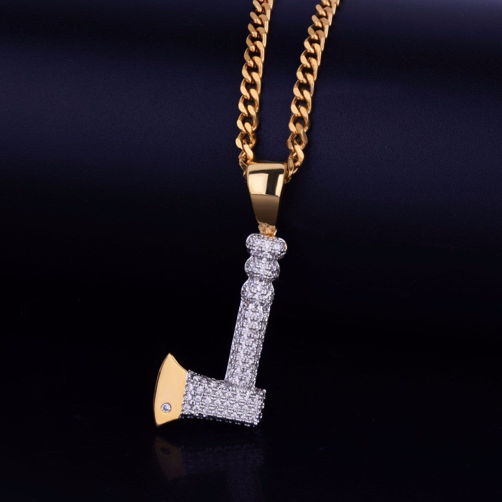Flooded Ice AAA True Micro Pave 18k Gold Throwing Axe Hip Hop Pendant ...