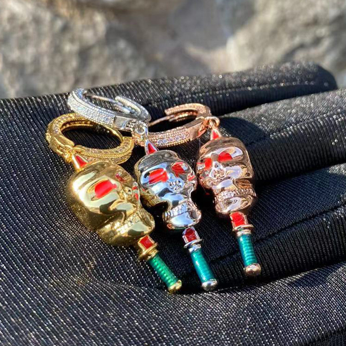 The Skulls Dagger | 4 Prong Set Huggie Street Wear Hip Hop Earrings ...
