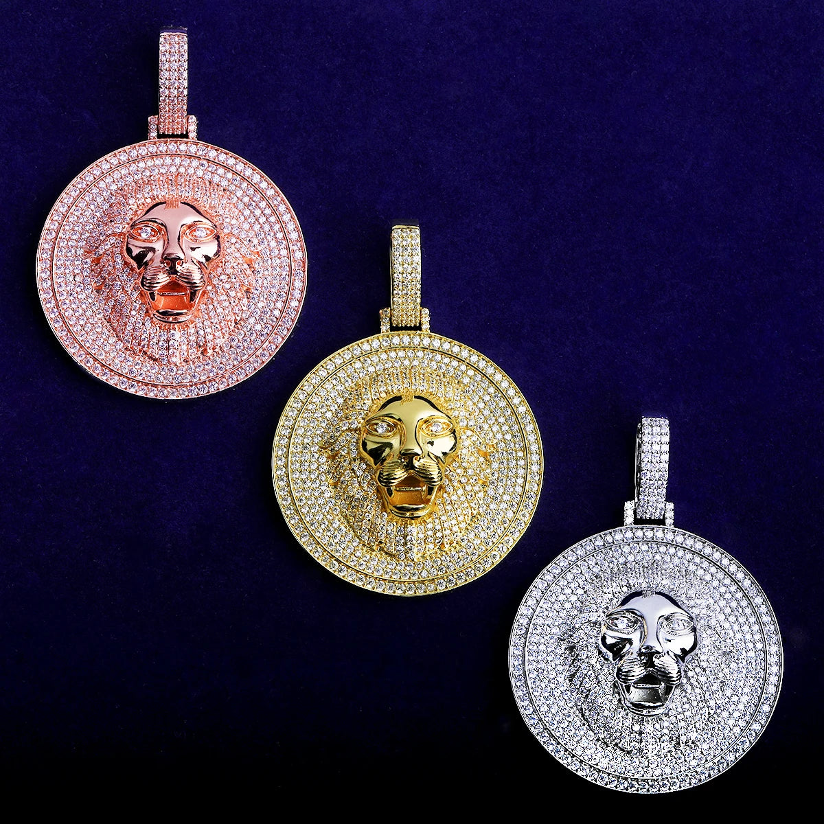 Mighty Lion | Iced Blinged Out 24k 925 Silver Rose Gold Roaring Lion P ...