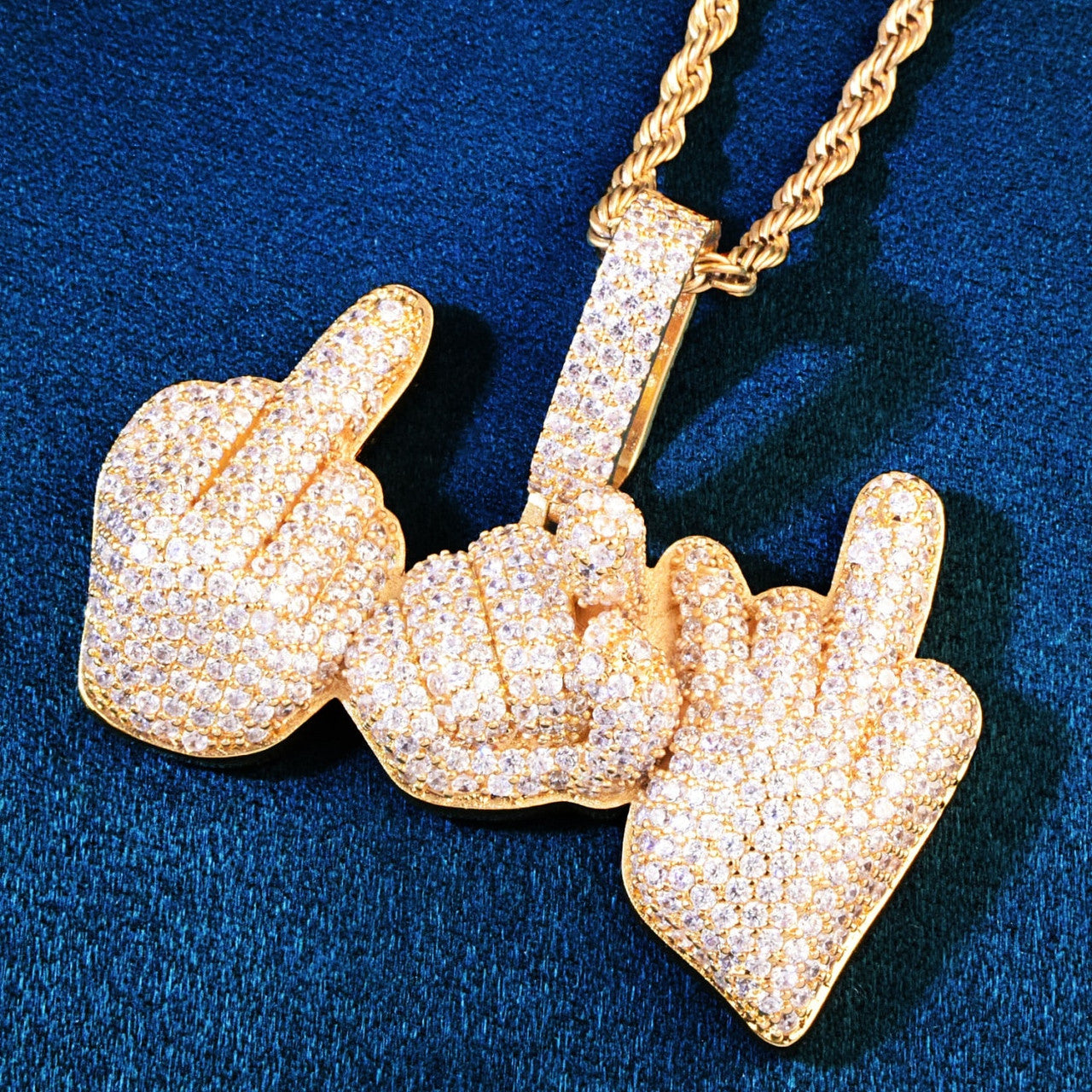 18k Gold 925 Silver Middle Finger To The Haters Hip Hop Micro Pave Pen ...