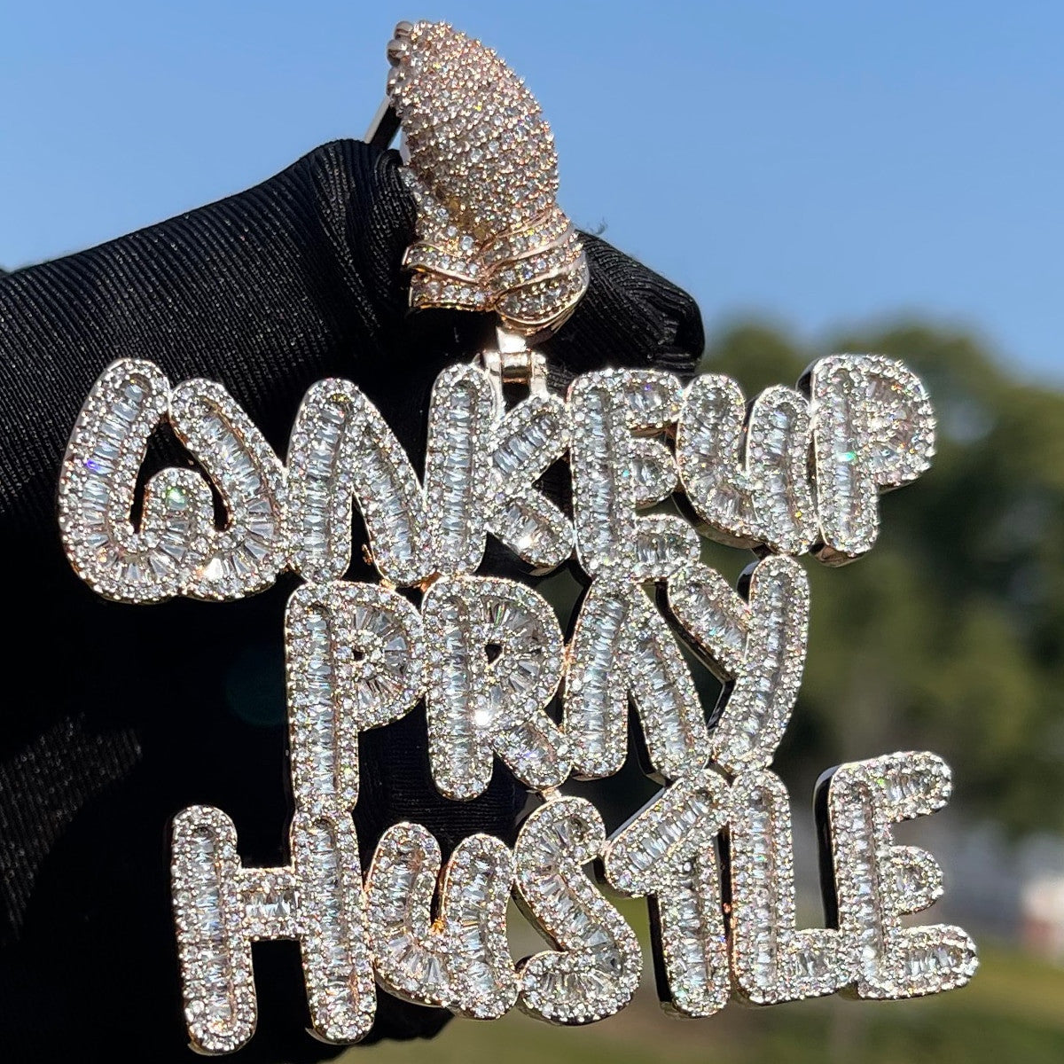 Mens Big Boy Ice Name Plate Wake Up Pray Hustle Hip Hop Chain Pendant ...