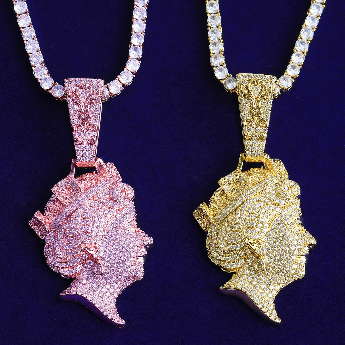 Queen Head | VVS Diamond CZ Iced Blinged Out 24k 925 Silver Hip Hop Pe ...