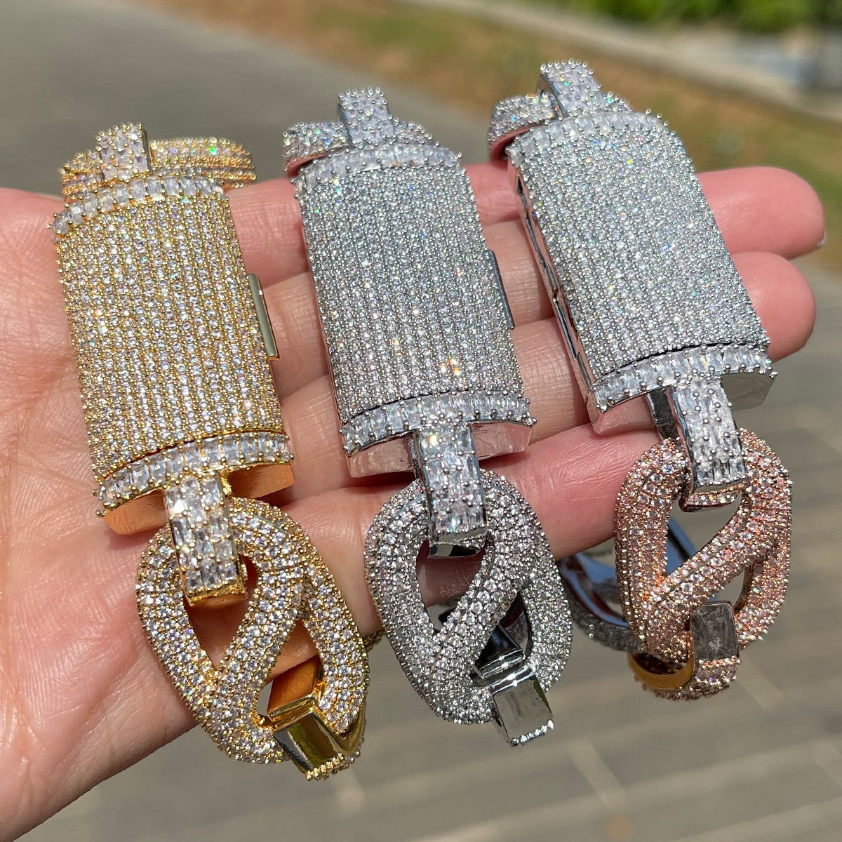 Mens Iced Blinged Out Baguette Link Hip Hop Designer Cuban Chain Brace ...