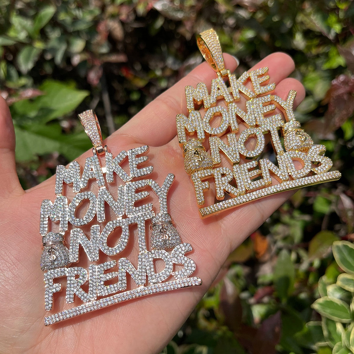 Make Money Not Friends | Iced Blinged Out Hip Hop Pendant Chain Neckla ...