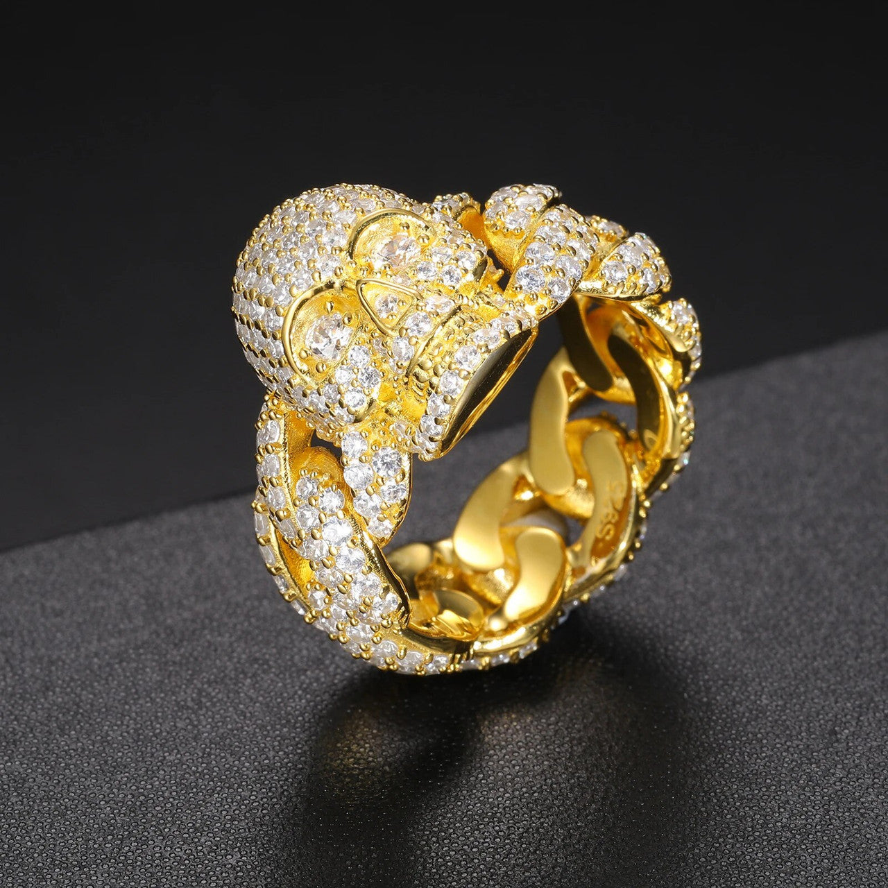 Mens 18k Gold 925 Silver Skeleton Skull Beautiful Prong Set VVS Diamon ...