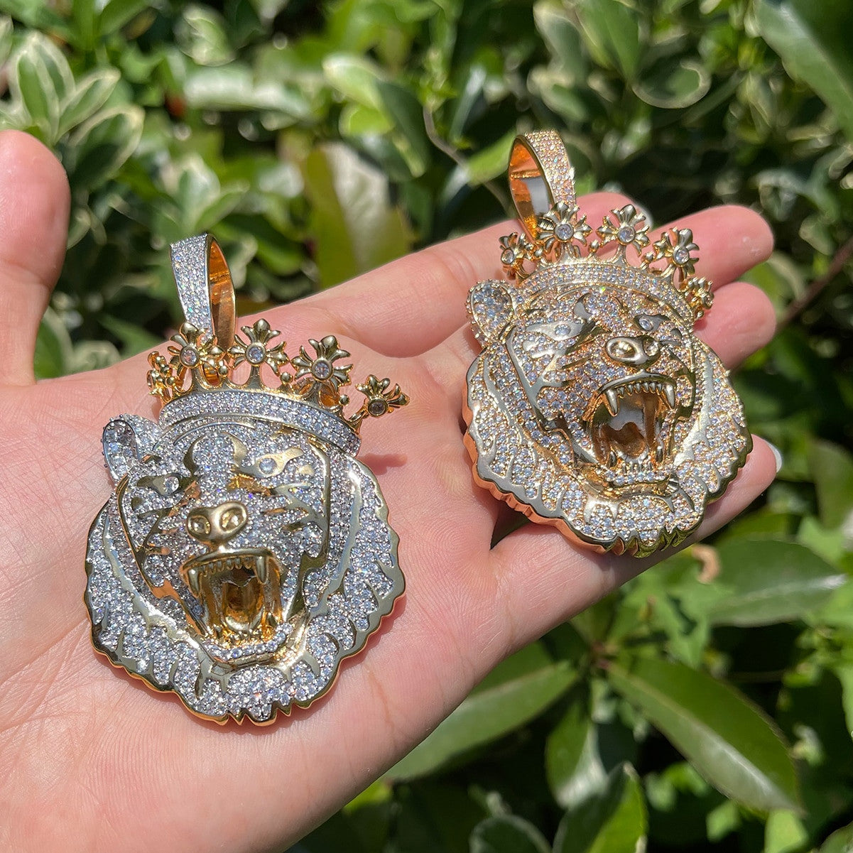 Mens King Of Kings Roaring Lion Head Crown Iced Blinged Out Hip Hop Pe ...