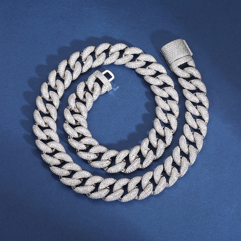 Mens Flooded Iced VVS Diamond 925 Sterling Silver Miami Cuban Link Hip ...