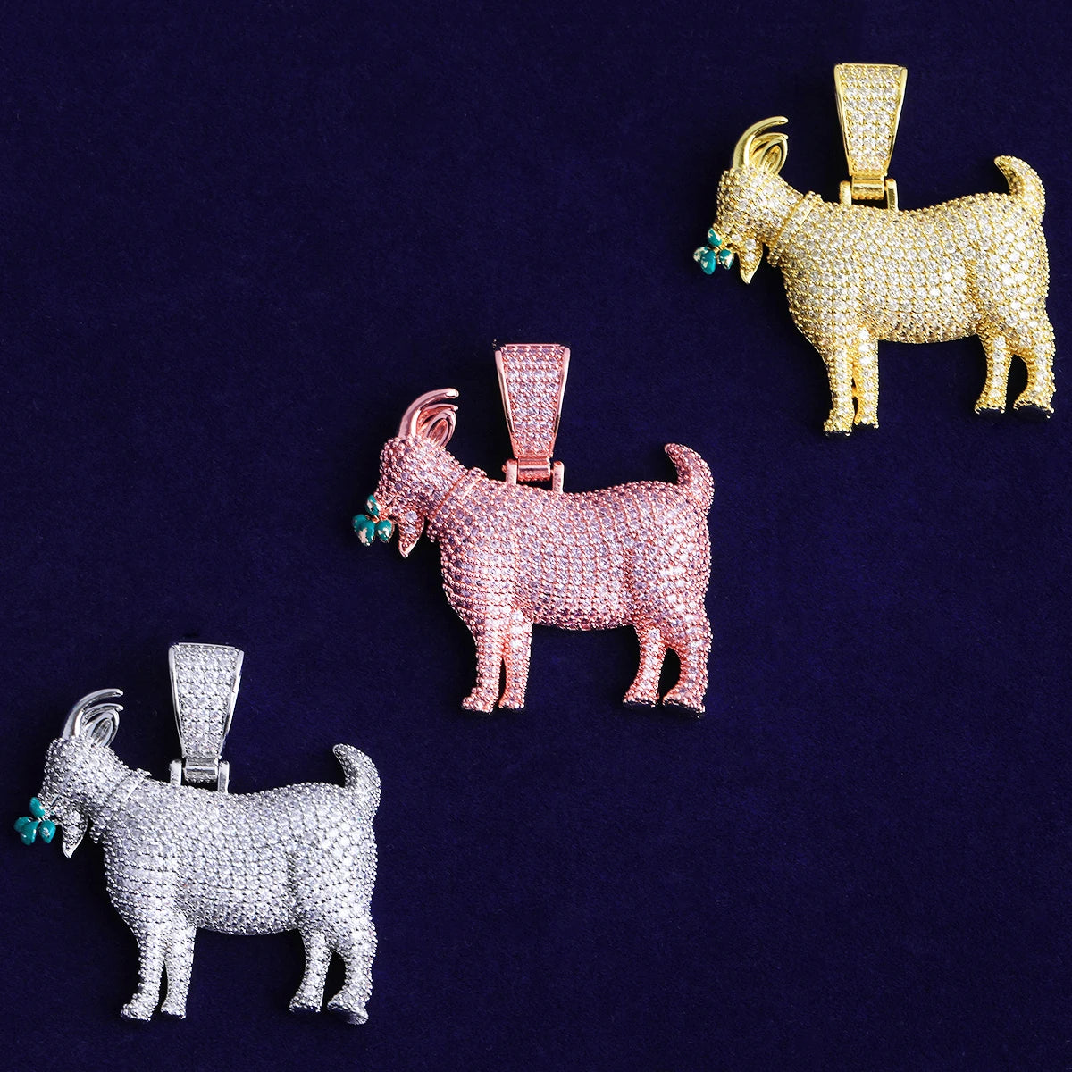 Goat Business | 5AA+ VVS Diamond CZ Prong Set Eating Goat Hip Hop Pend ...