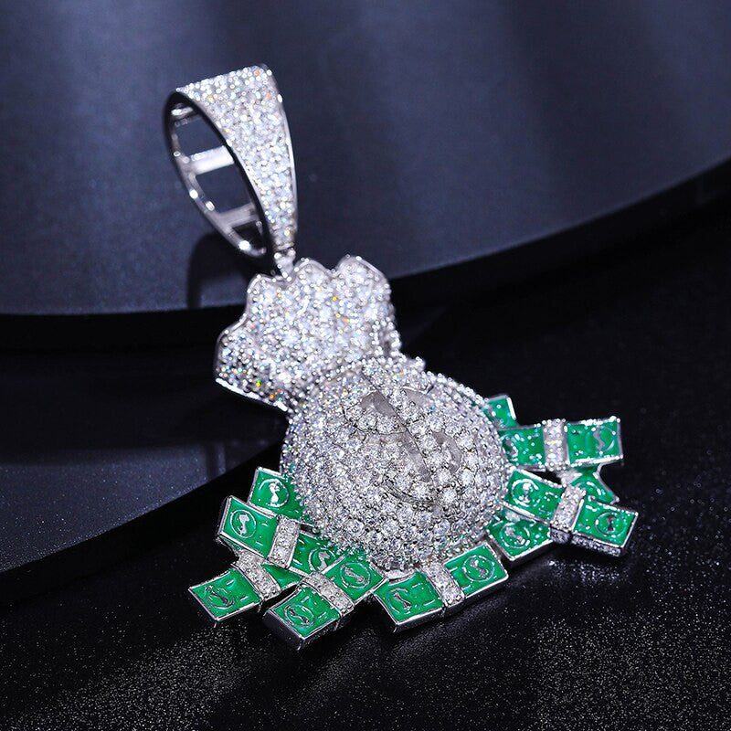 VVS Lab Diamond Money Falling Out The Bag Hip Hop Solid Sterling Silve ...