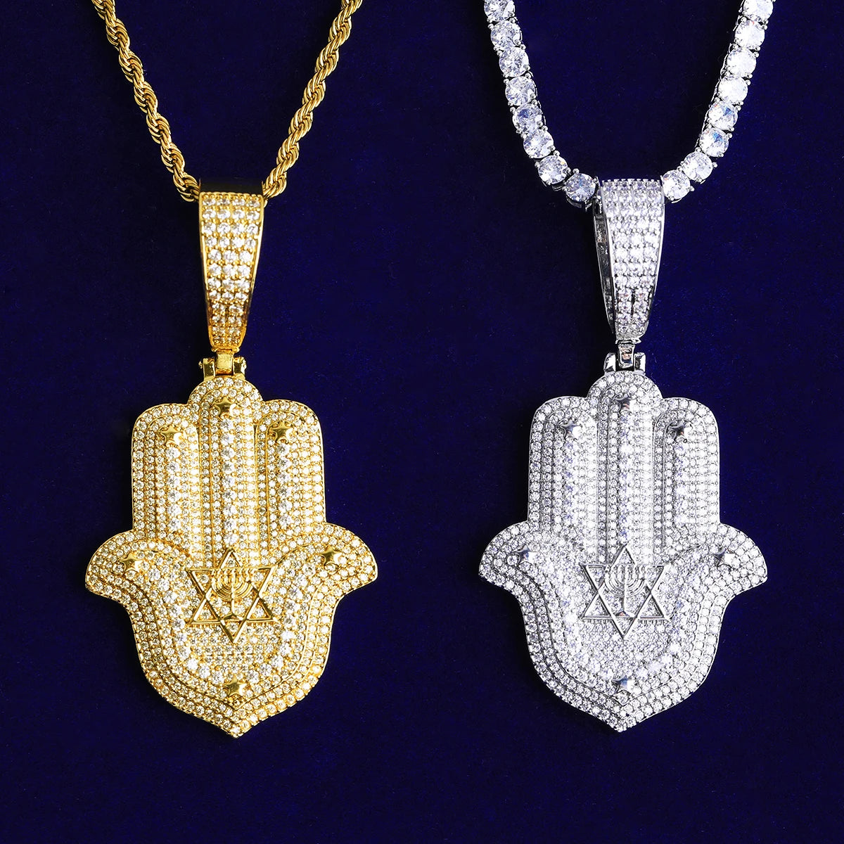 Hamsa Star Of David | VVS Diamond CZ 5AA+ Hamsa Hand Hip Hop Pendant ...